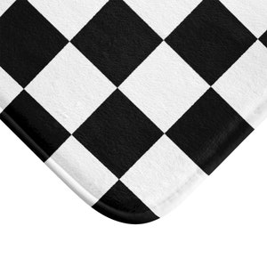 Checkered Black and White Bath Mat, Trendy Check Pattern Kitchen Floor ...