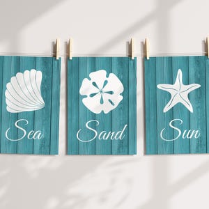 Turquoise Home Decor, Beach House Wall Art, Ocean Bathroom Decor, Sun ...