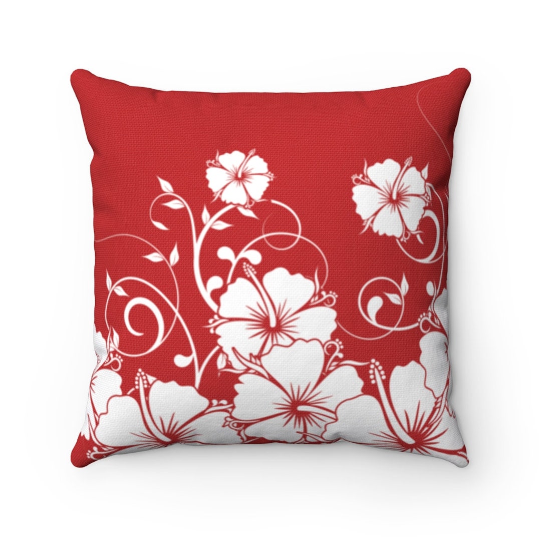 Red OUTDOOR PILLOW, Red Hibiscus Pillow, Outdoor Accent Pillow, Red ...