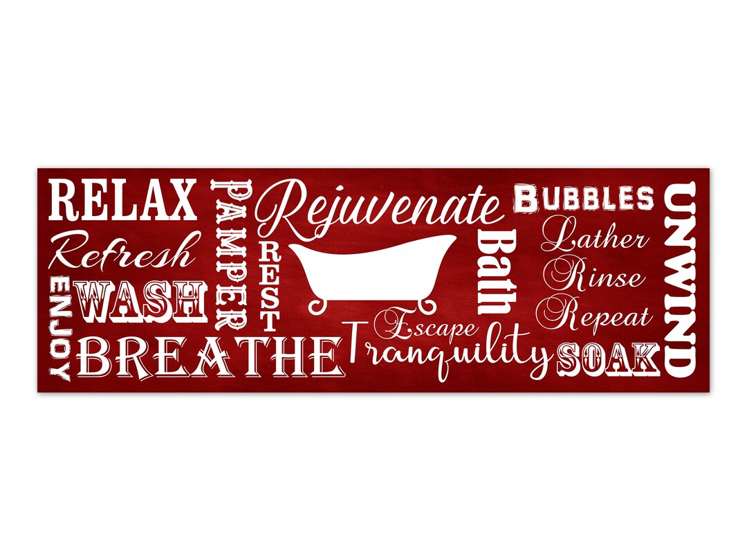 Panoramic Bathroom Word Cloud Art Clawfoot Bathtub Art Relax - Etsy