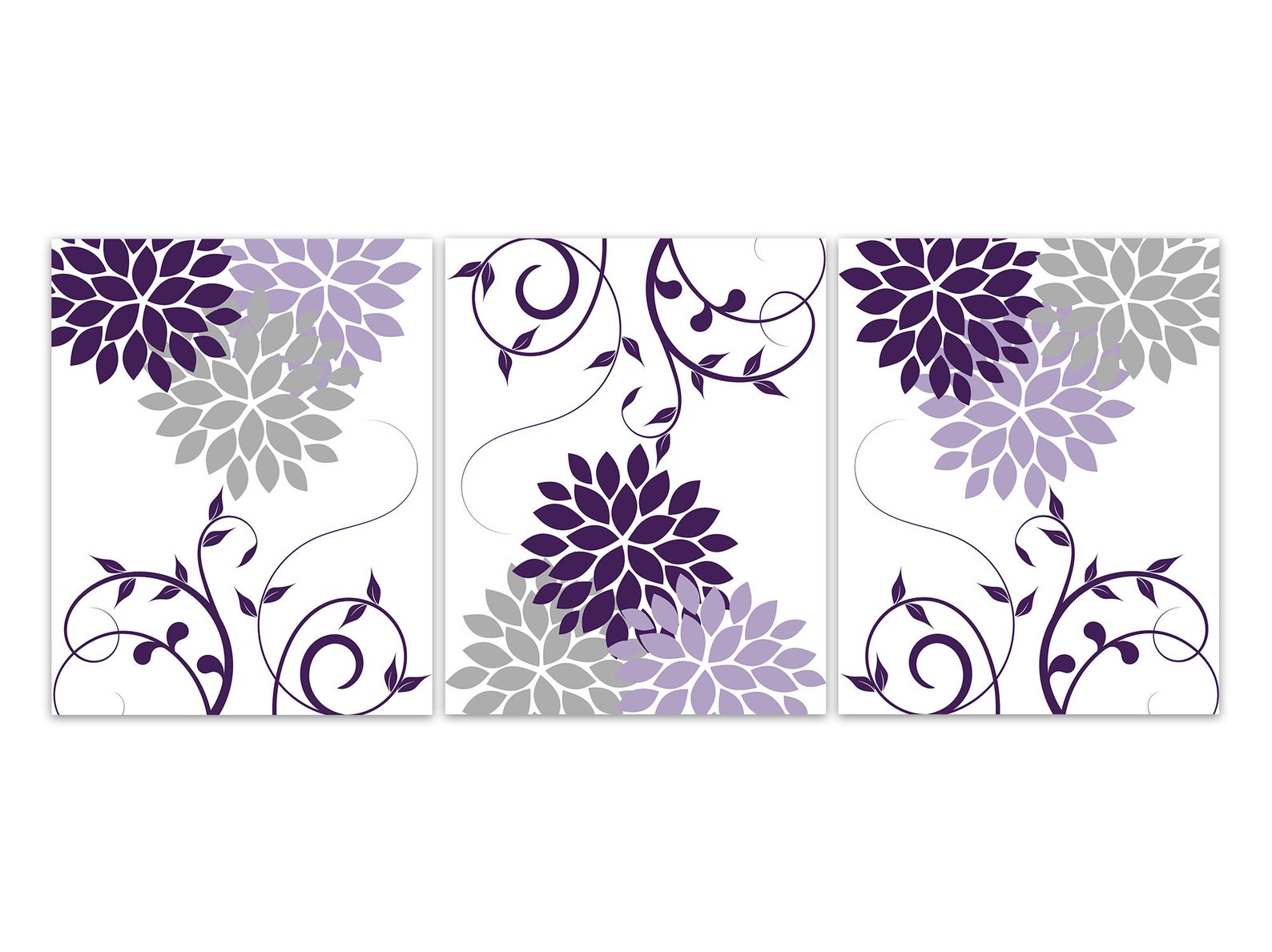 Purple Scroll Design Flower Burst Art Home Decor Wall Art | Etsy