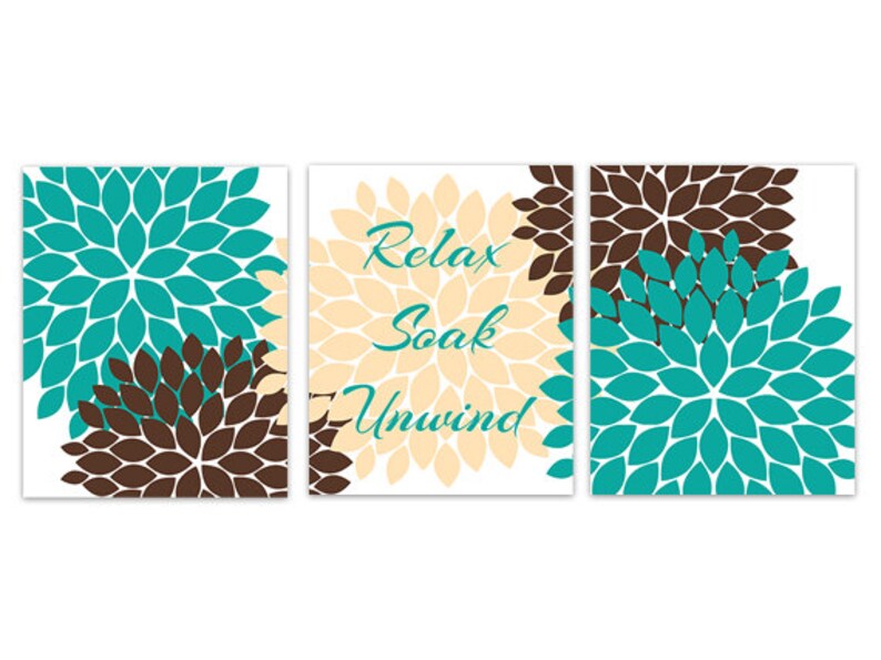Bathroom CANVAS Wall Art Relax Soak Unwind Aqua and Brown | Etsy