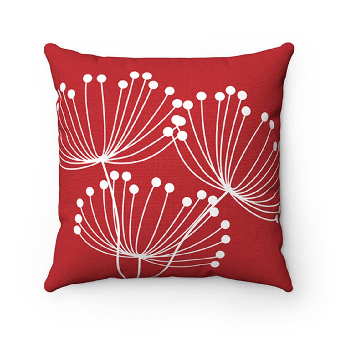 OUTDOOR PILLOW, Red Dandelion Pillow, Outdoor Accent Pillow, Red Porch ...
