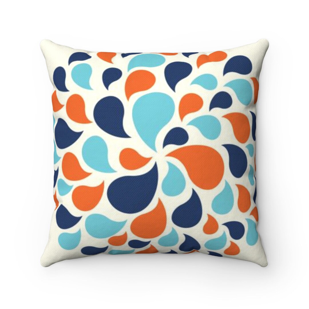 Blue Orange Pillow, Flower Burst Pillow Cover, Accent Pillow, Modern ...