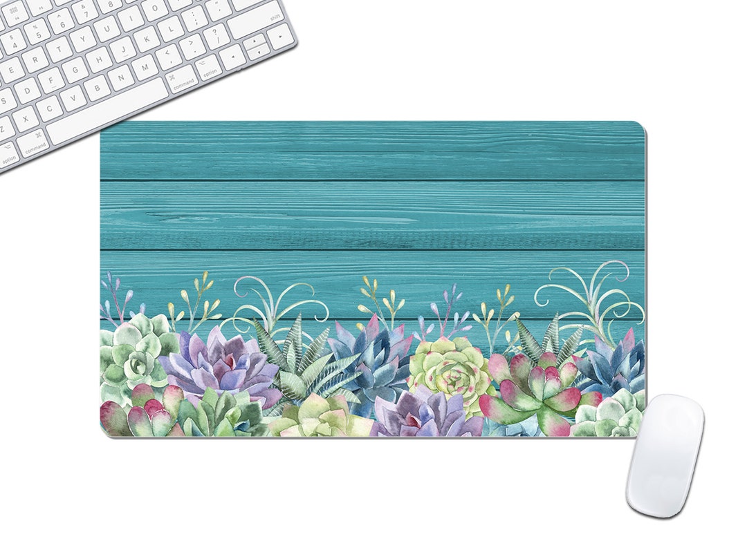 Teal Desk Mat, Succulent Desk Pad, Desk Accessory for Office and Home ...