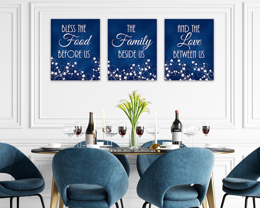 Blue Kitchen CANVAS or PRINTS, Bless the Food Signs, Kitchen Quote Art ...