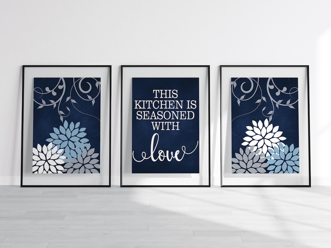 Blue Kitchen Framed Wall Art Prints, Set of 3 Canvas This Kitchen is ...