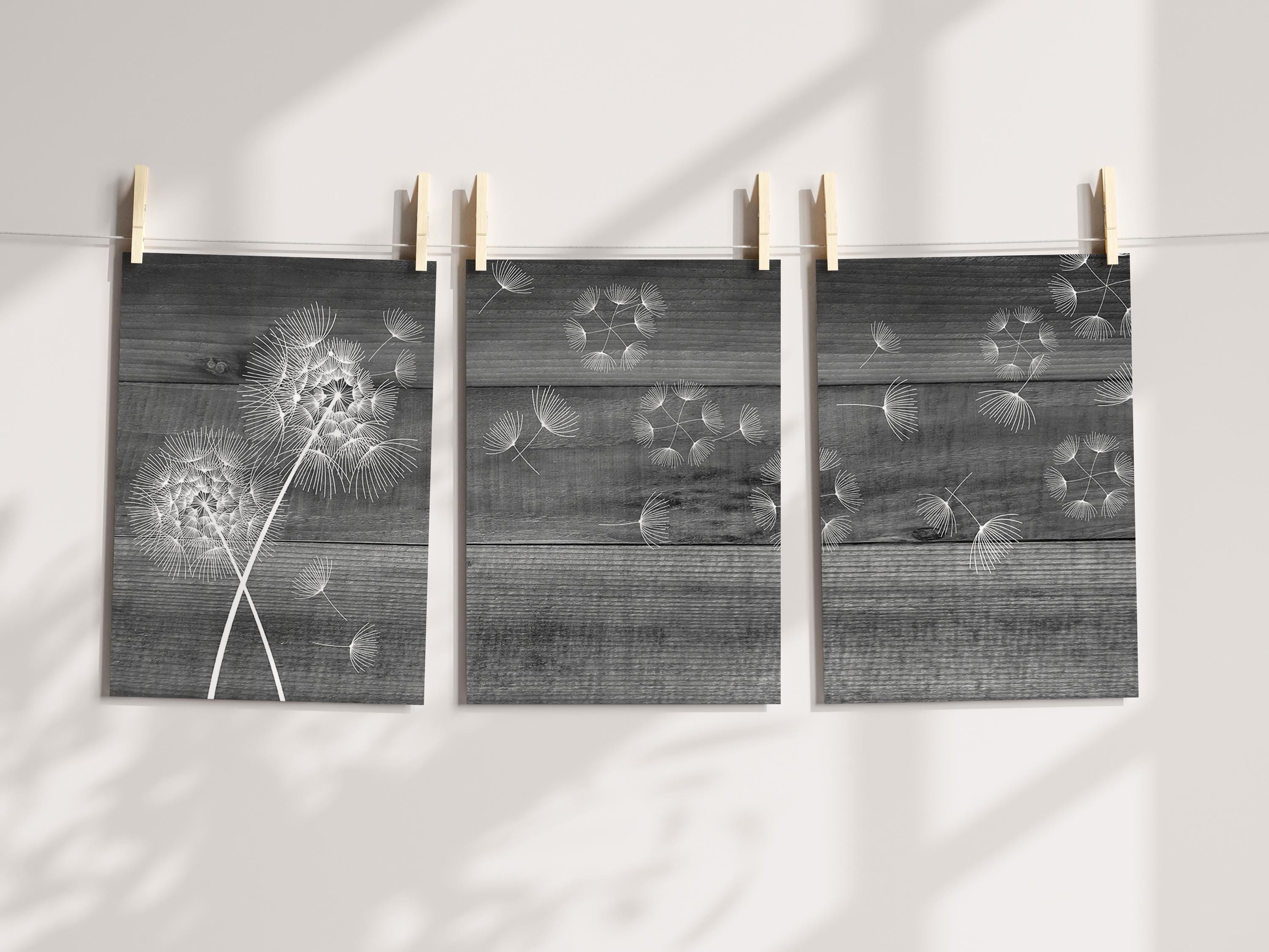 Blowing Dandelion Art, Dandelion Bathroom Wall Decor, Gray Farmhouse ...