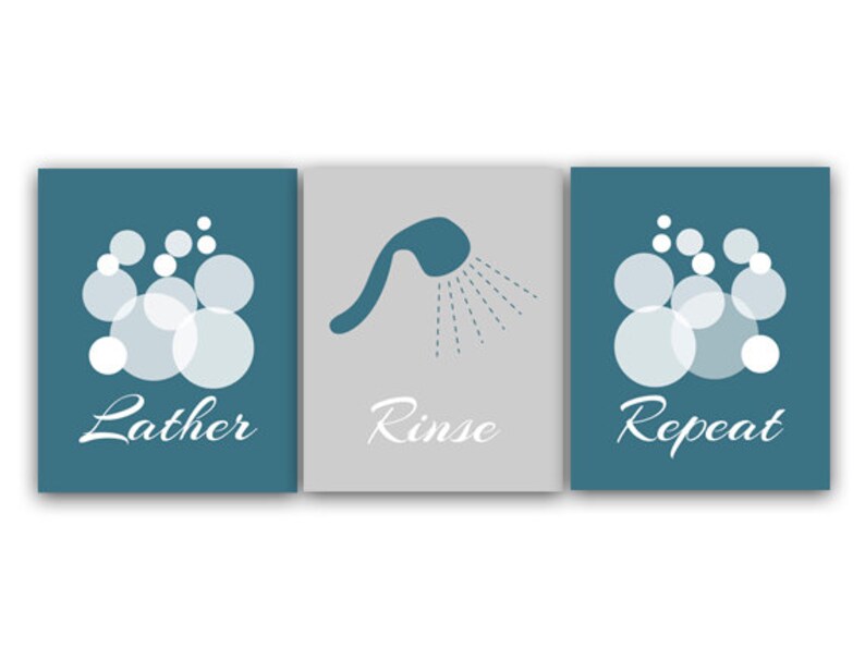 Bathroom Wall Art Lather Rinse Repeat CANVAS PRINTS Gray and - Etsy