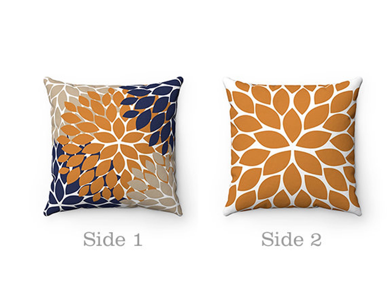 Navy Orange and Tan Flower Pillow Cover Throw Pillow Modern - Etsy