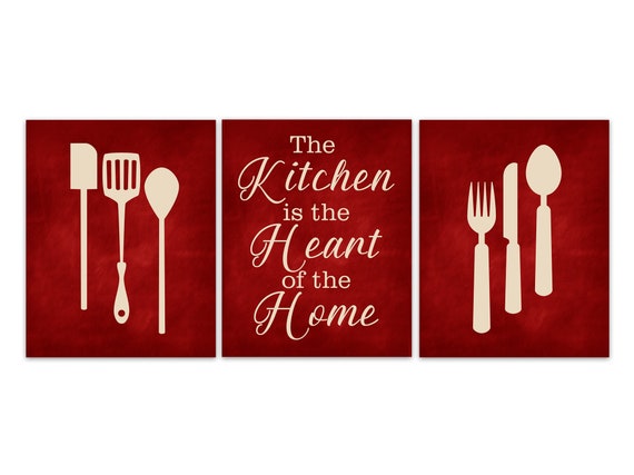 Set of 3 Red Kitchen CANVAS or PRINTS Utensil Art Cooking - Etsy