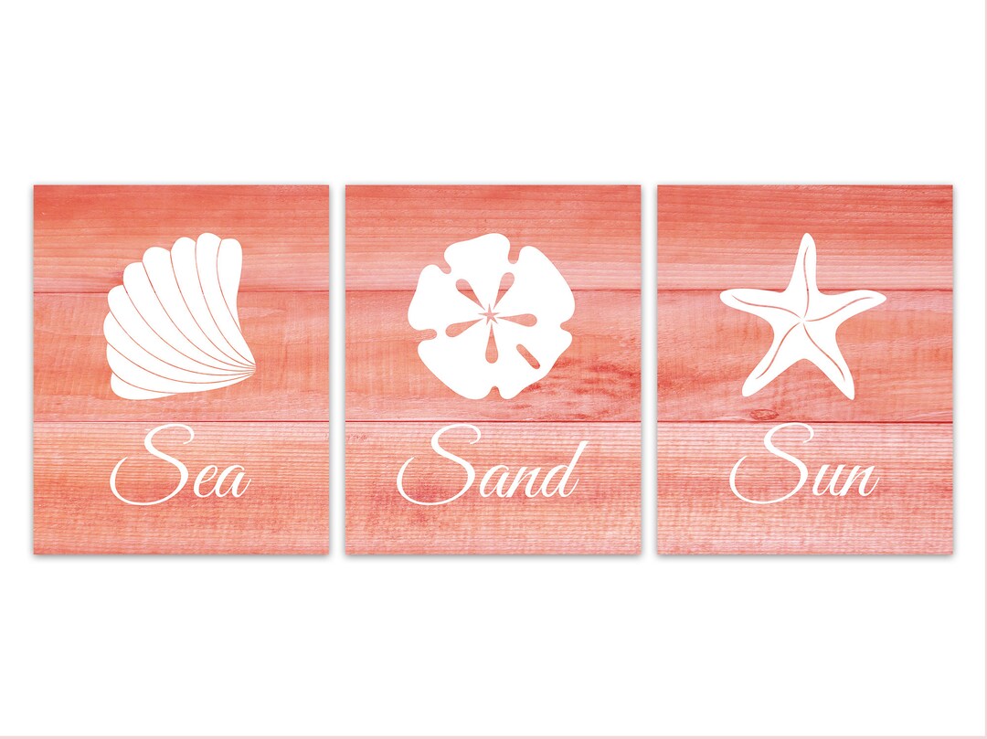 Coral Beach House Decor Ocean Bathroom Wall Art Sun Sand Sea - Etsy