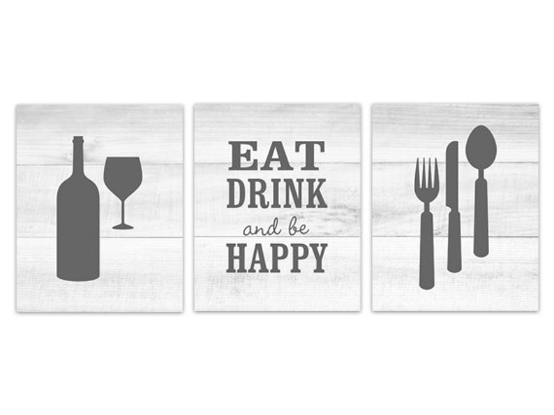 Eat Drink Quote Gray Kitchen CANVAS Wall Art Rustic Kitchen - Etsy