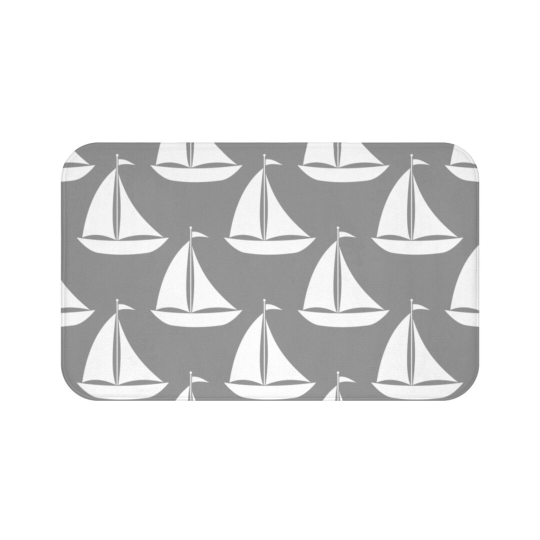 Gray Nautical Bath Mat, Sailboat Floor Mat, Nautical Kitchen Decor ...