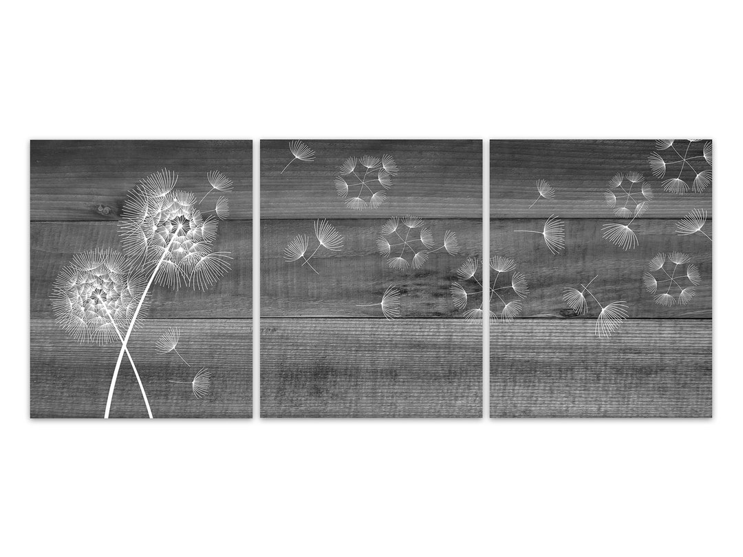 Blowing Dandelion Art, Dandelion Bathroom Wall Decor, Gray Farmhouse ...