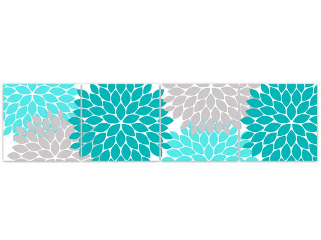 Home Decor Wall Art, Turquoise Bedroom CANVAS or PRINTS, Aqua and Gray ...