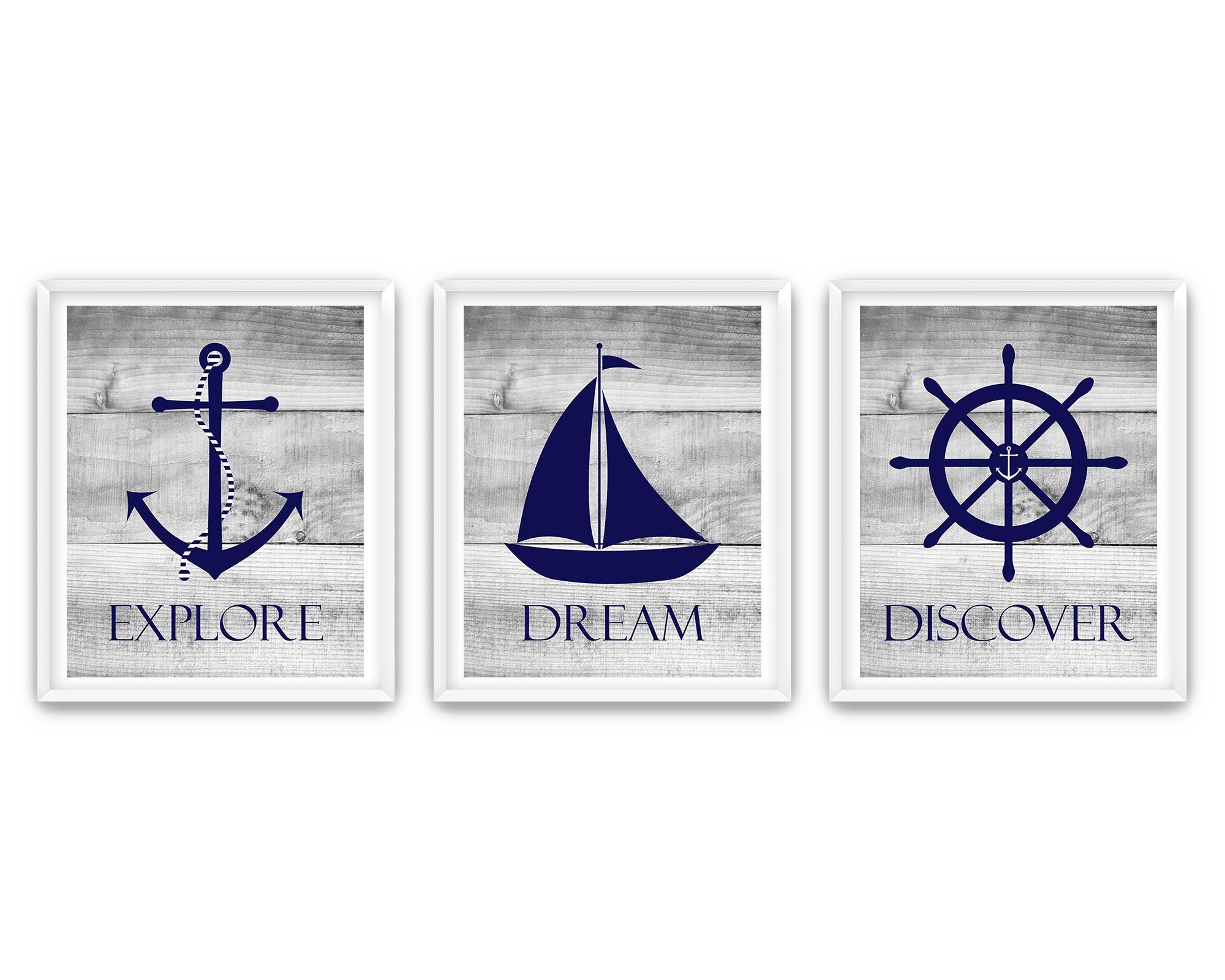 Nautical Nursery Wall Decor, Explore Dream Discover, Grey Navy Nursery ...