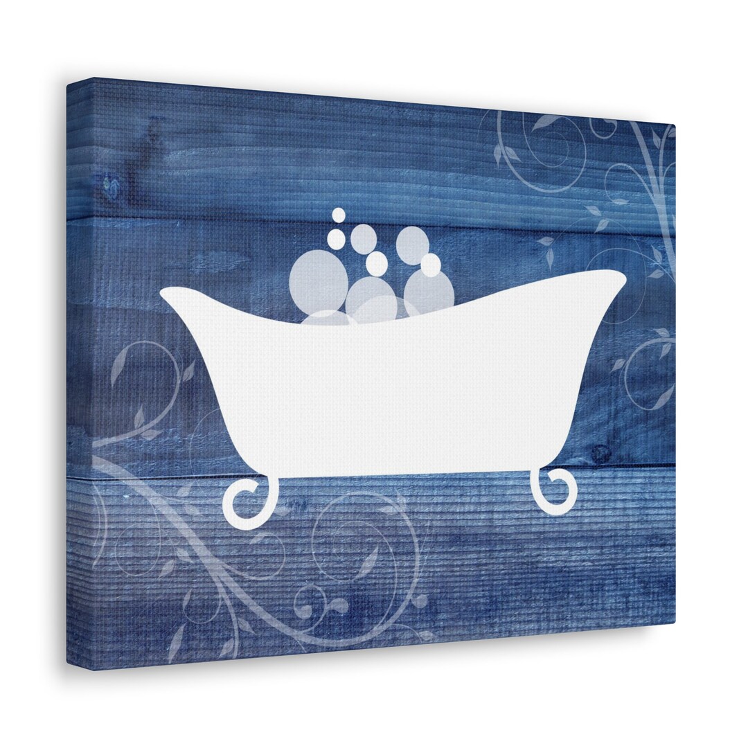 Blue Bathroom CANVAS or PRINT, Bathroom Wall Art, Home Decor, Bathtub ...
