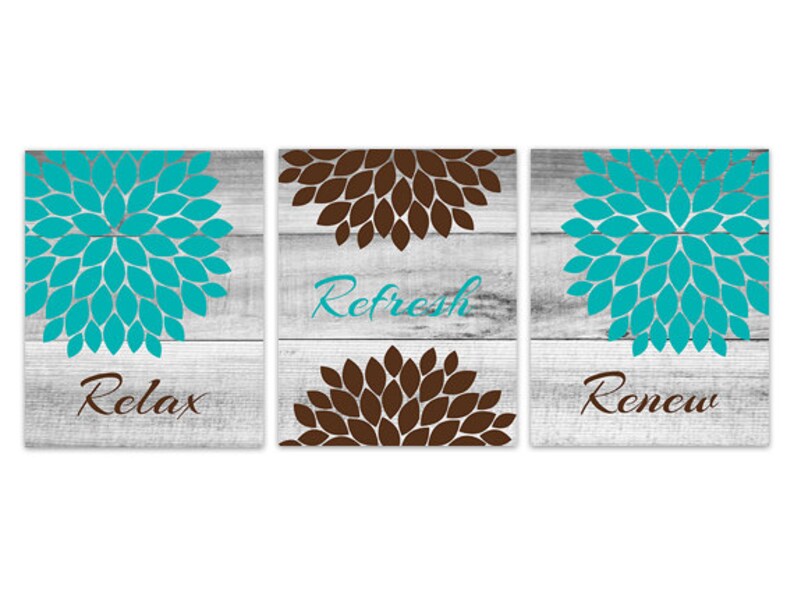 Bathroom Wall Art Relax Refresh Renew CANVAS Teal and Brown - Etsy