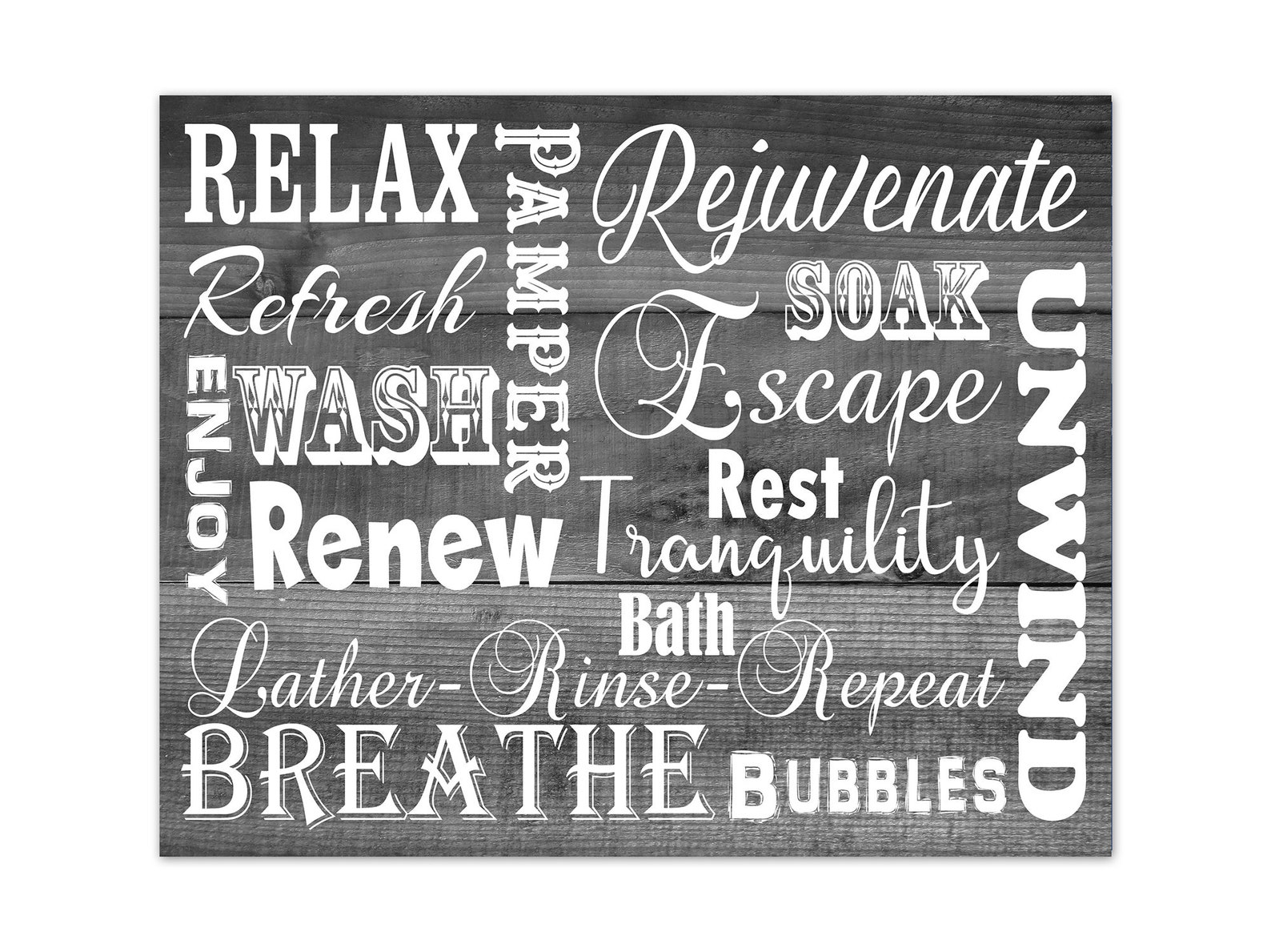 Bathroom Word Cloud Art, Gray Farmhouse Bathroom, Relax Refresh Renew ...