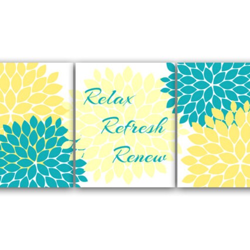 Bathroom CANVAS Wall Art Relax Refresh Renew Yellow and - Etsy