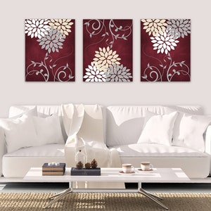 Burgundy Wall Decor, Burgundy Flower Burst Art, Home Decor Wall Art ...