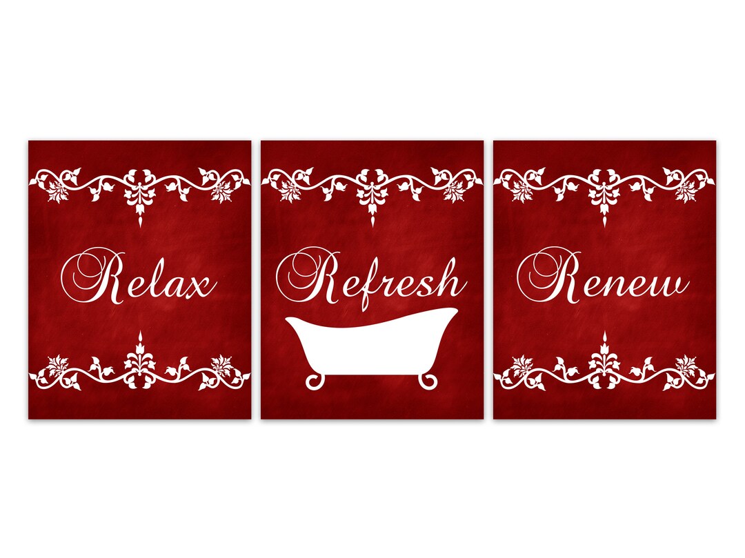 Bathroom CANVAS or PRINTS Relax Refresh Renew Red Bathroom - Etsy