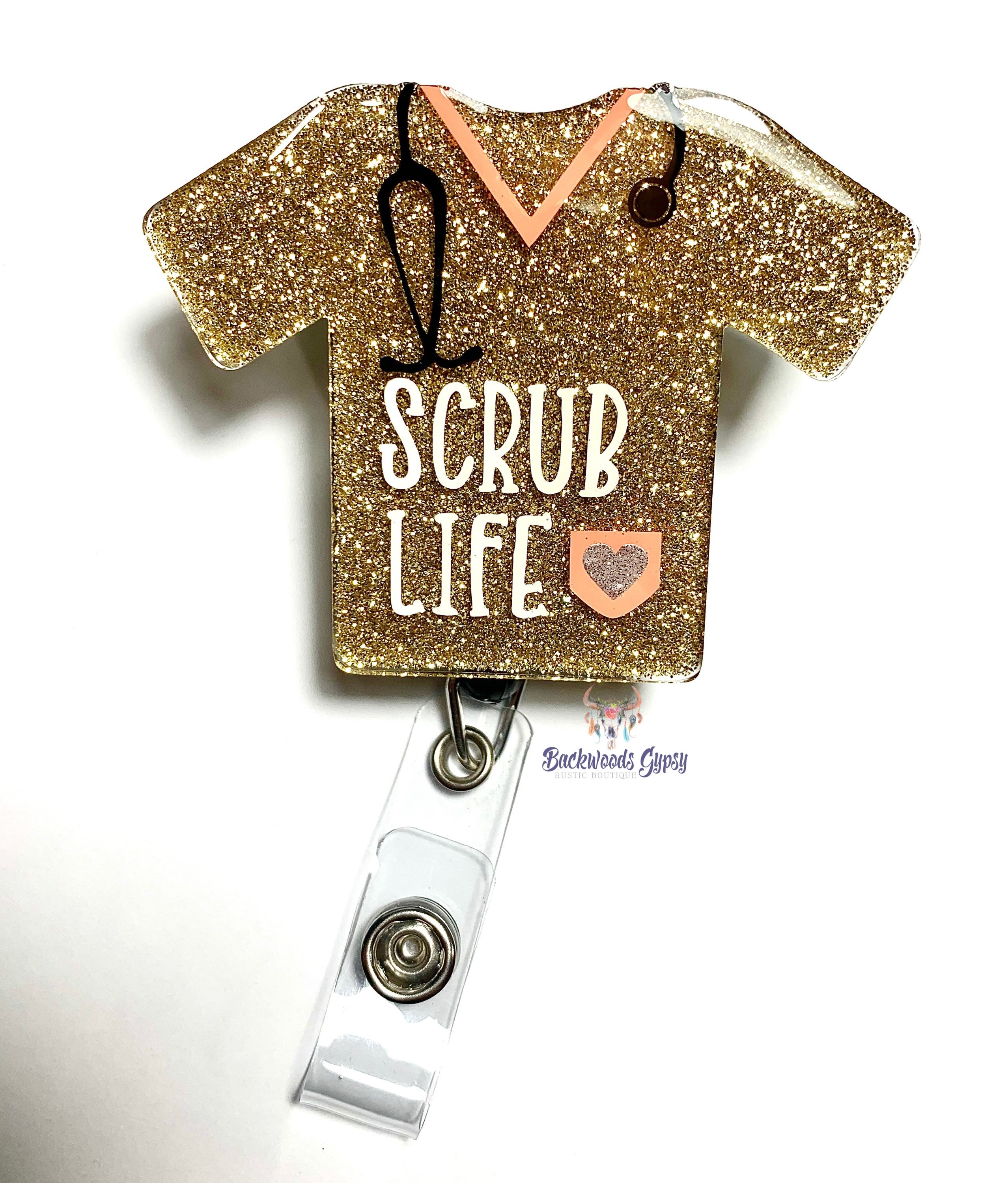 Scrub Life Badge Reel - Scrub Top *PERSONALIZABLE* - Etsy España