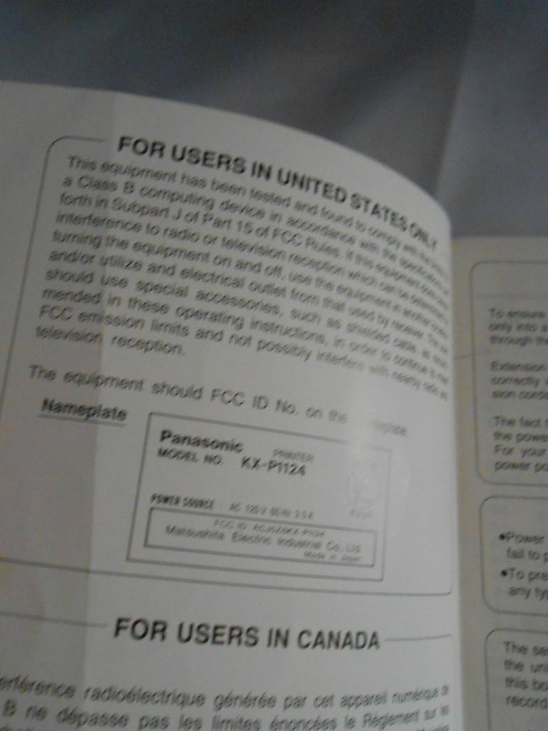 Panasonic KX-P1124 Dot Matrix Printer Manual - Etsy