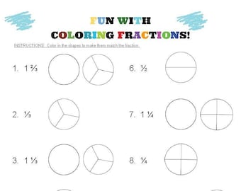Printable Fractions Matching Worksheet, Digital Download - Etsy
