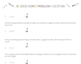 Kindergarten First Grade Math Worksheets Addition Word Problems ...