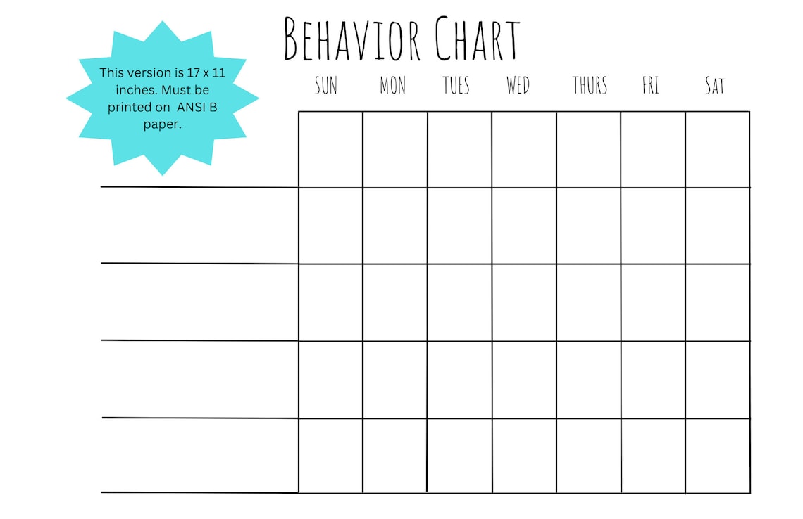 Blank Behavior Chart Poster, Printable, Digital Download - Etsy