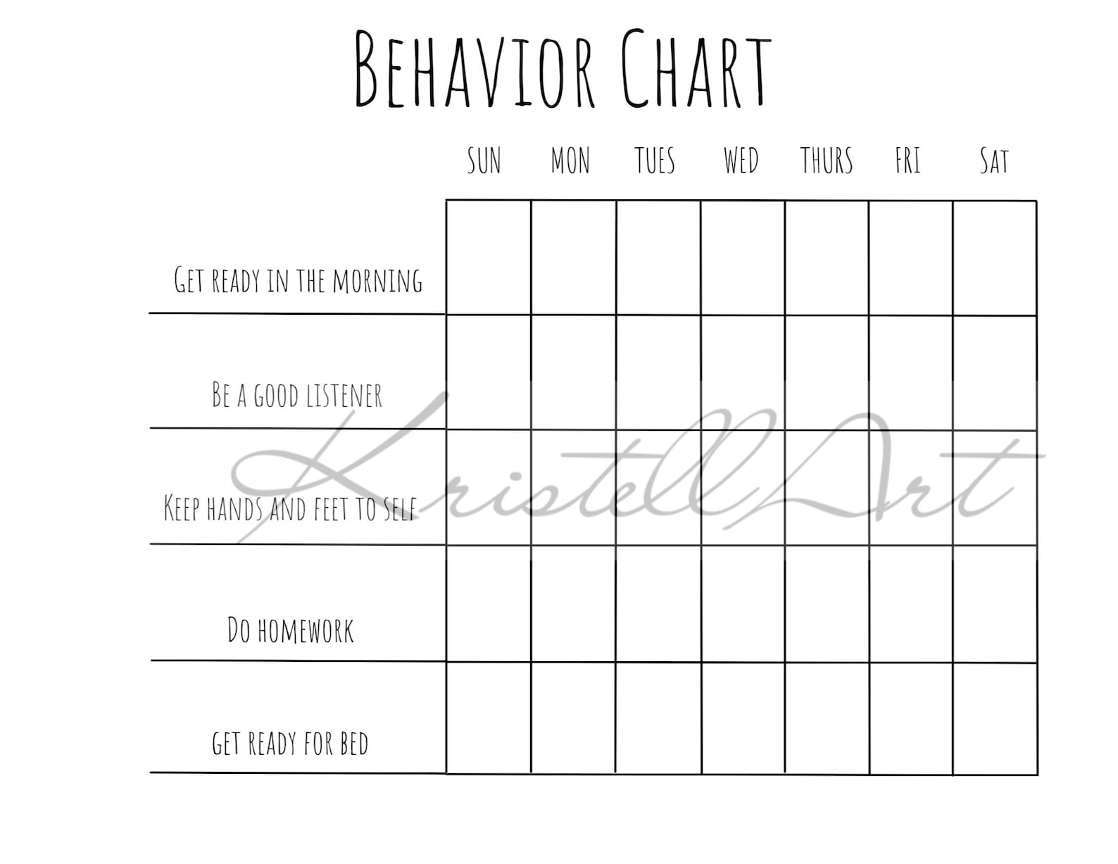 Printable Behavior Chart, ADHD, Digital Download - Etsy