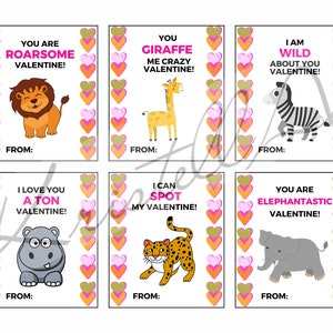 Printable Kids Valentine's Cards, Savannah Animals, Safari Animals - Etsy