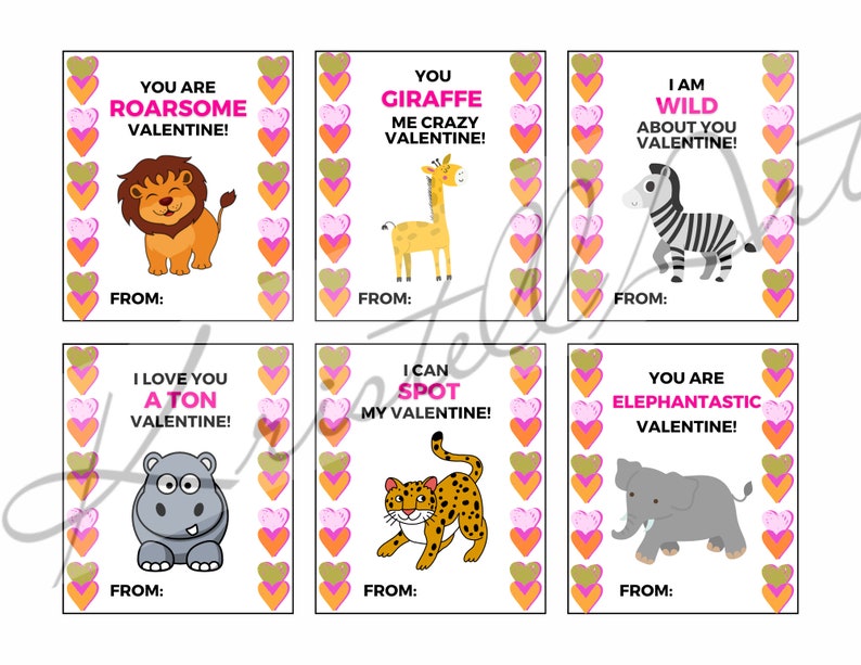 Printable Kids Valentine's Cards, Savannah Animals, Safari Animals - Etsy