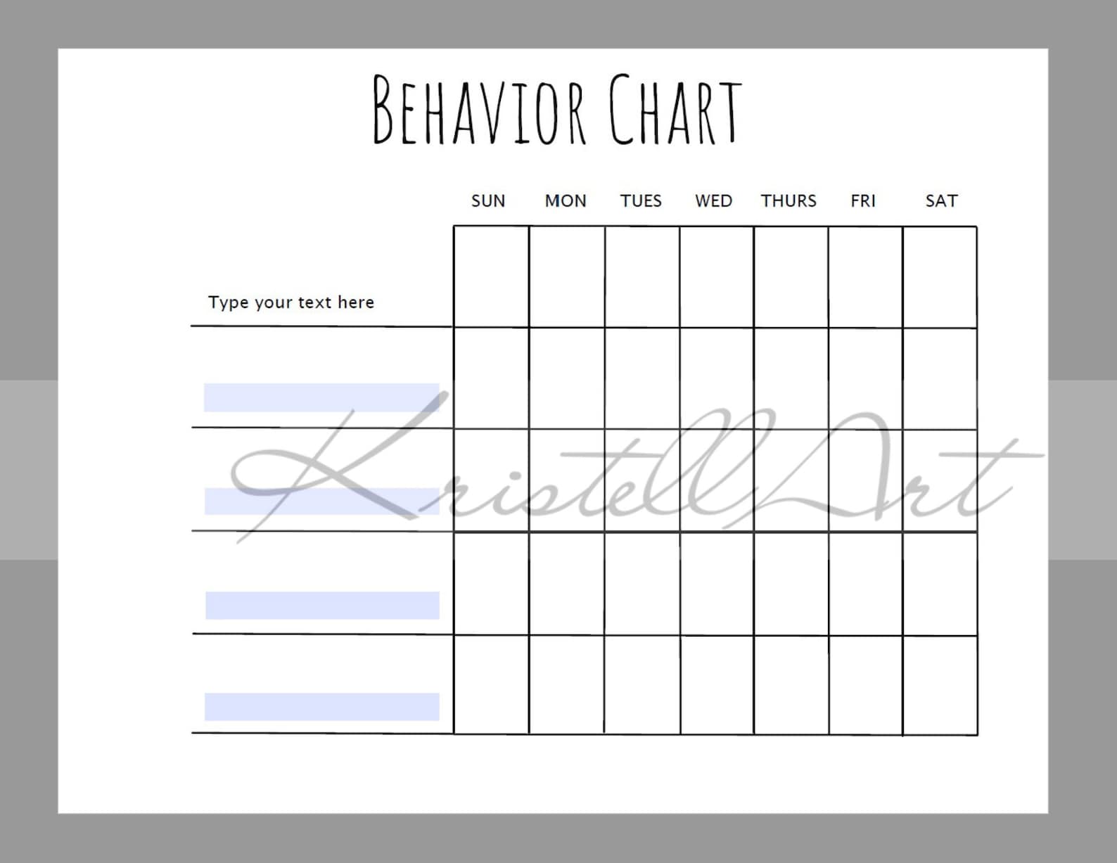 Fillable PDF Printable Behavior Chart, Blank, Digital Download - Etsy