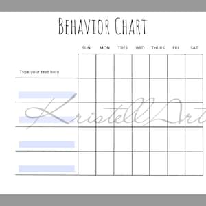 Fillable PDF Printable Behavior Chart, Blank, Digital Download - Etsy