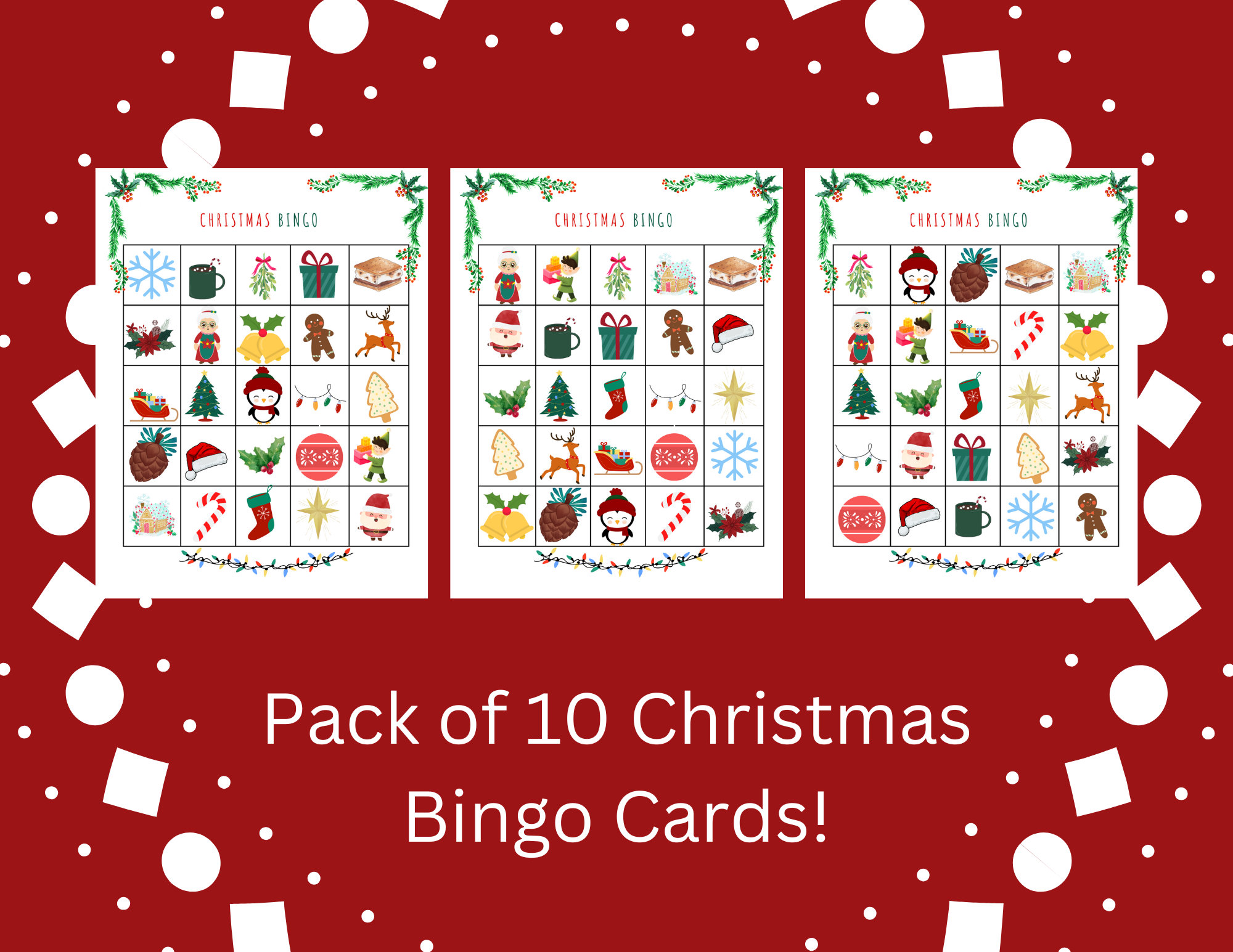 Christmas Bingo Cards (10 Cards), 25 Days of Christmas, Printable ...
