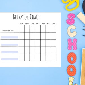 Fillable PDF Printable Behavior Chart Blank Digital Download - Etsy