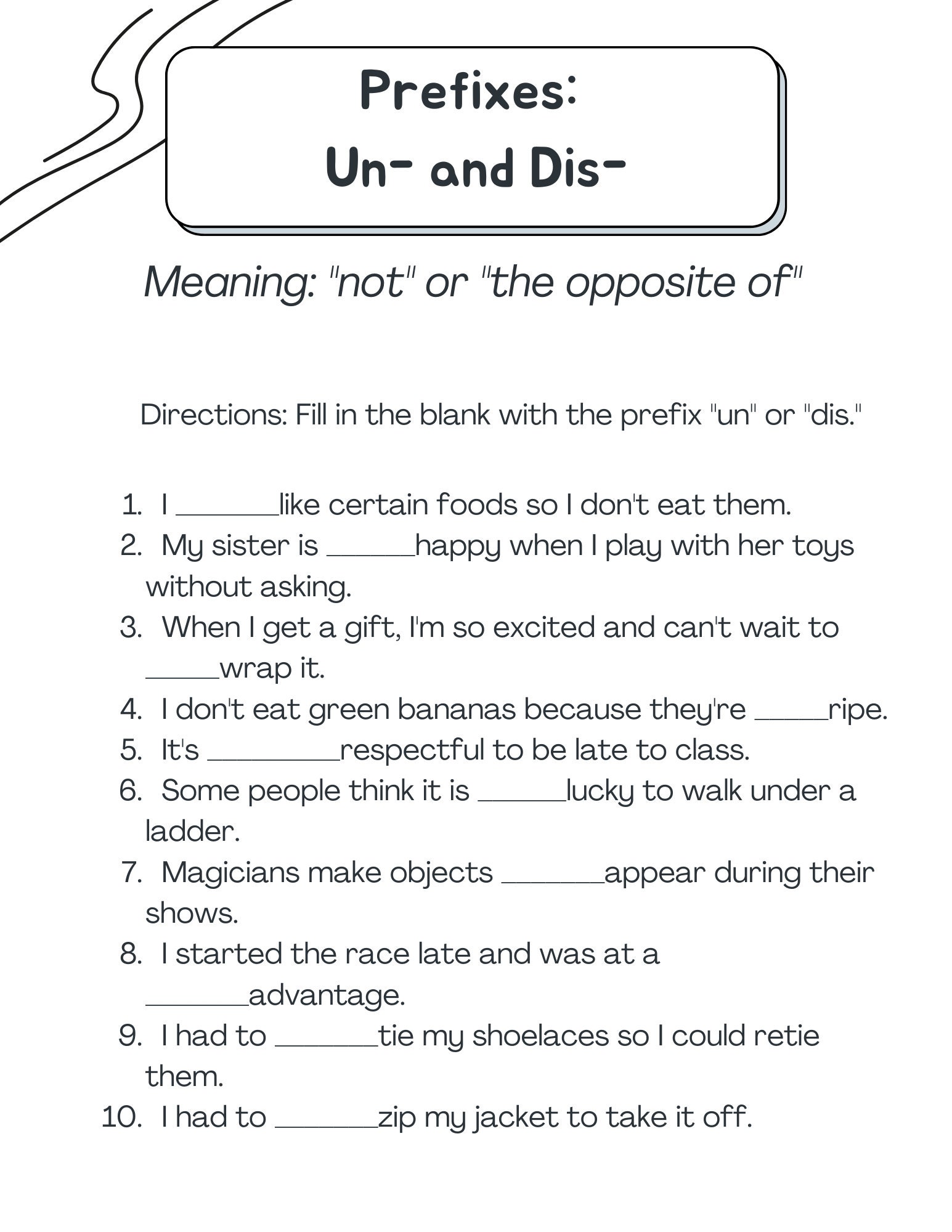 Prefixes Un and Dis, 2-pg Anchor Chart and Worksheet, Printable - Etsy