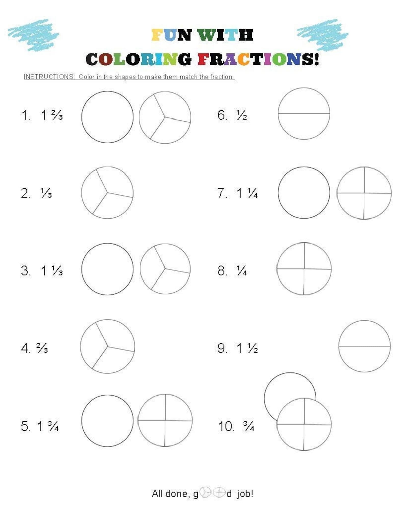 Printable Fractions Coloring Worksheet, Digital Download - Etsy