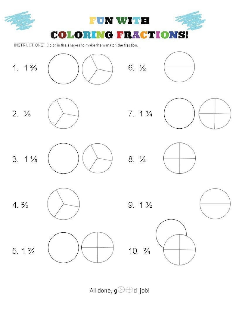 Printable Fractions Coloring Worksheet, Digital Download - Etsy