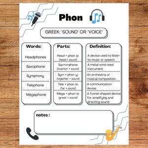 Phon--2 Pg Greek Root Anchor Chart and Worksheet, Prefix, Suffix ...