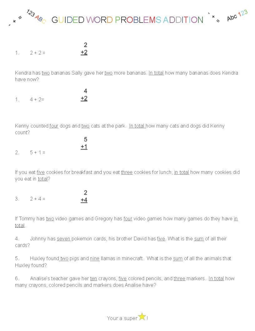 Printable Math Word Problems, Digital Download - Etsy