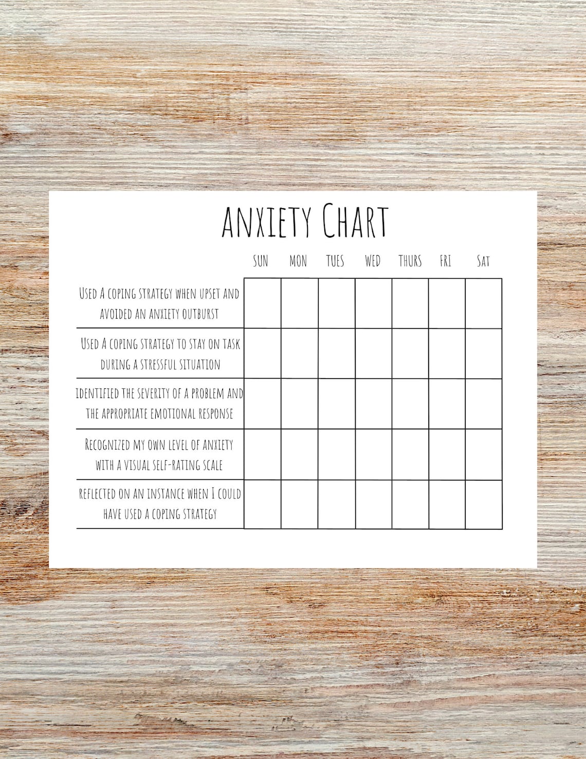 Printable Anxiety Behavior Chart, Digital Download - Etsy