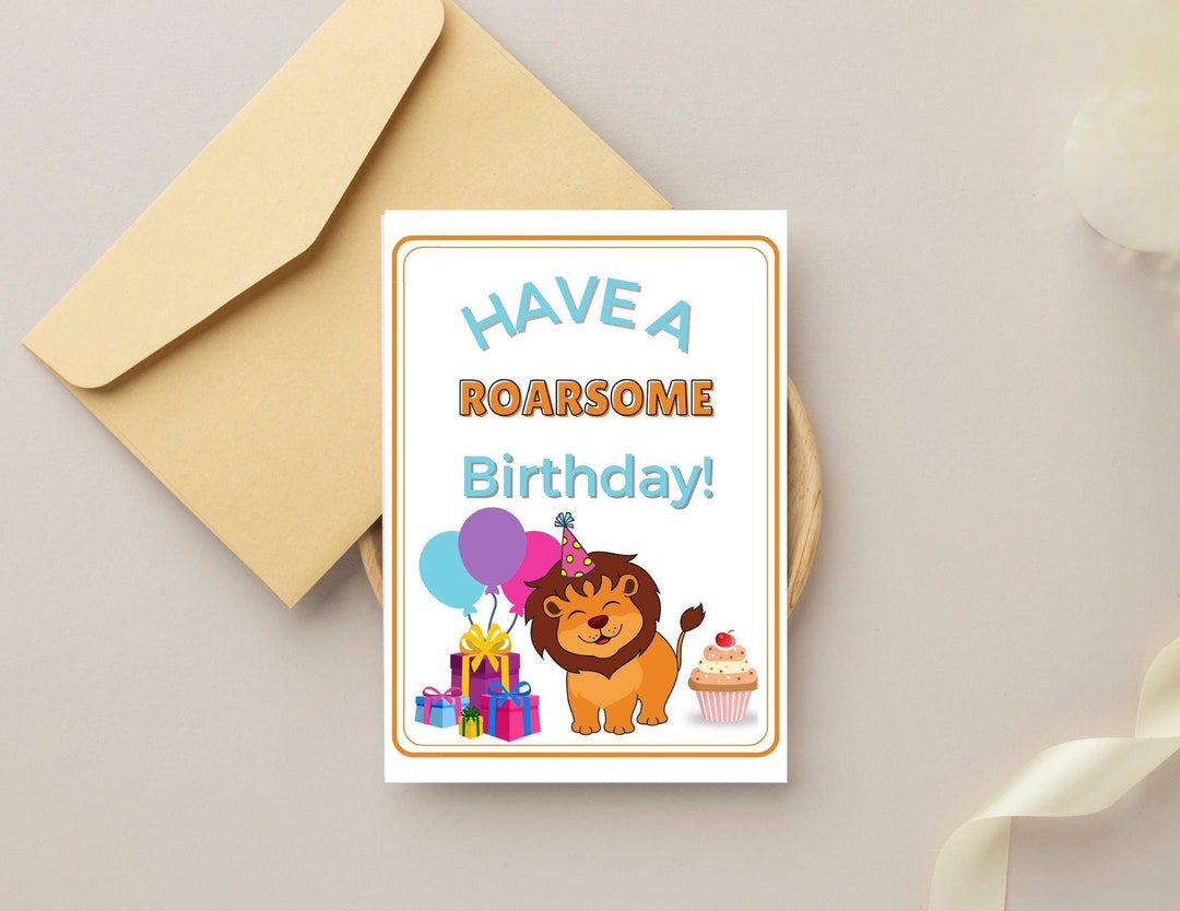 Printable Lion Birthday Card, 5x7 - Etsy