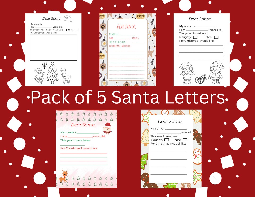 5 Pack of Santa Letter Templates, Letter to Santa, Christmas Wishlist ...