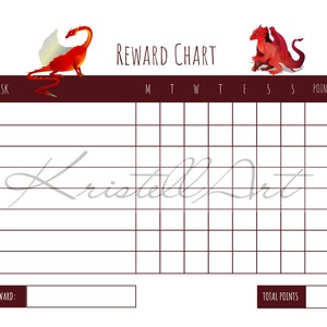 Printable Reward Chart, Blank Behavior Chart, Dragon, Digital Download ...