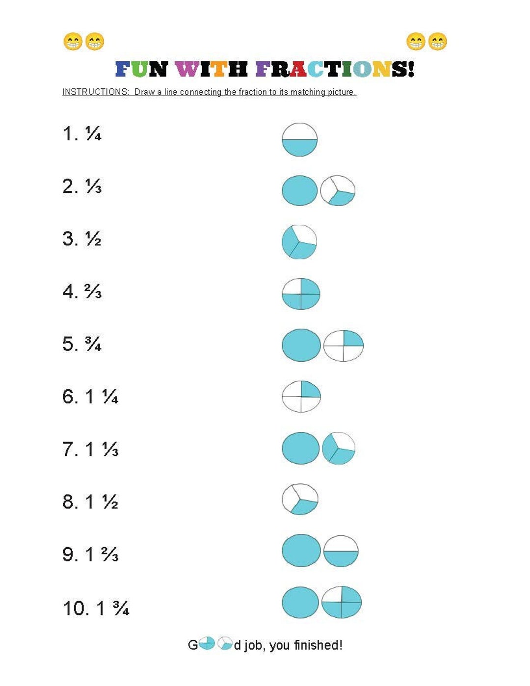 Printable Fractions Matching Worksheet, Digital Download - Etsy