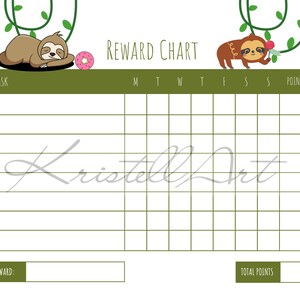Printable Reward Chart, Blank Behavior Chart, Sloth, Digital Download ...